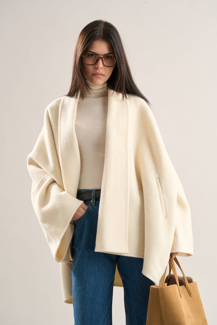 Meo Wool Cape Jacket Ivory – MARCÉLA LONDON