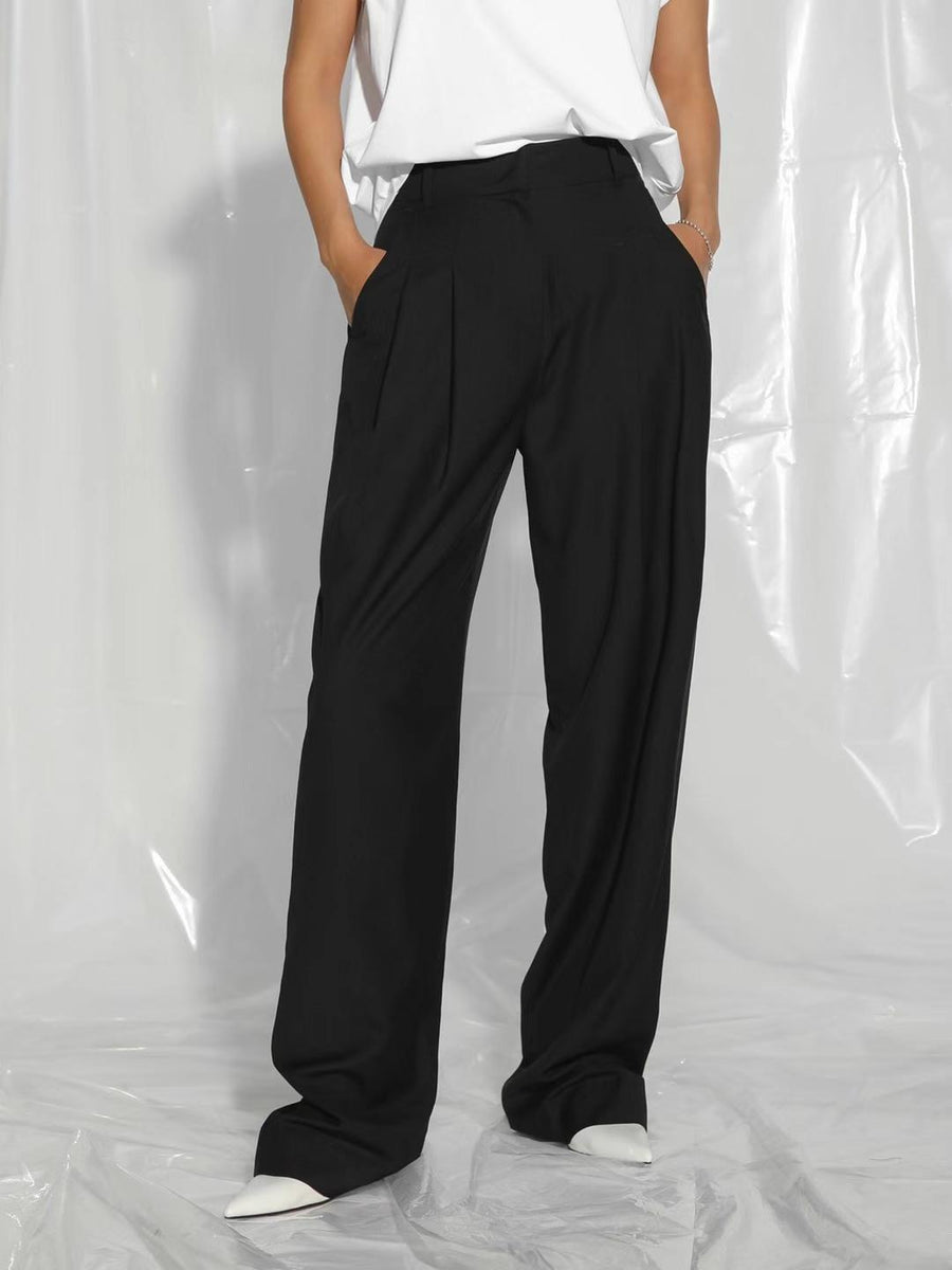 Wide Leg Tencel Wool Blend Pintuck Trousers Black – MARCÉLA LONDON